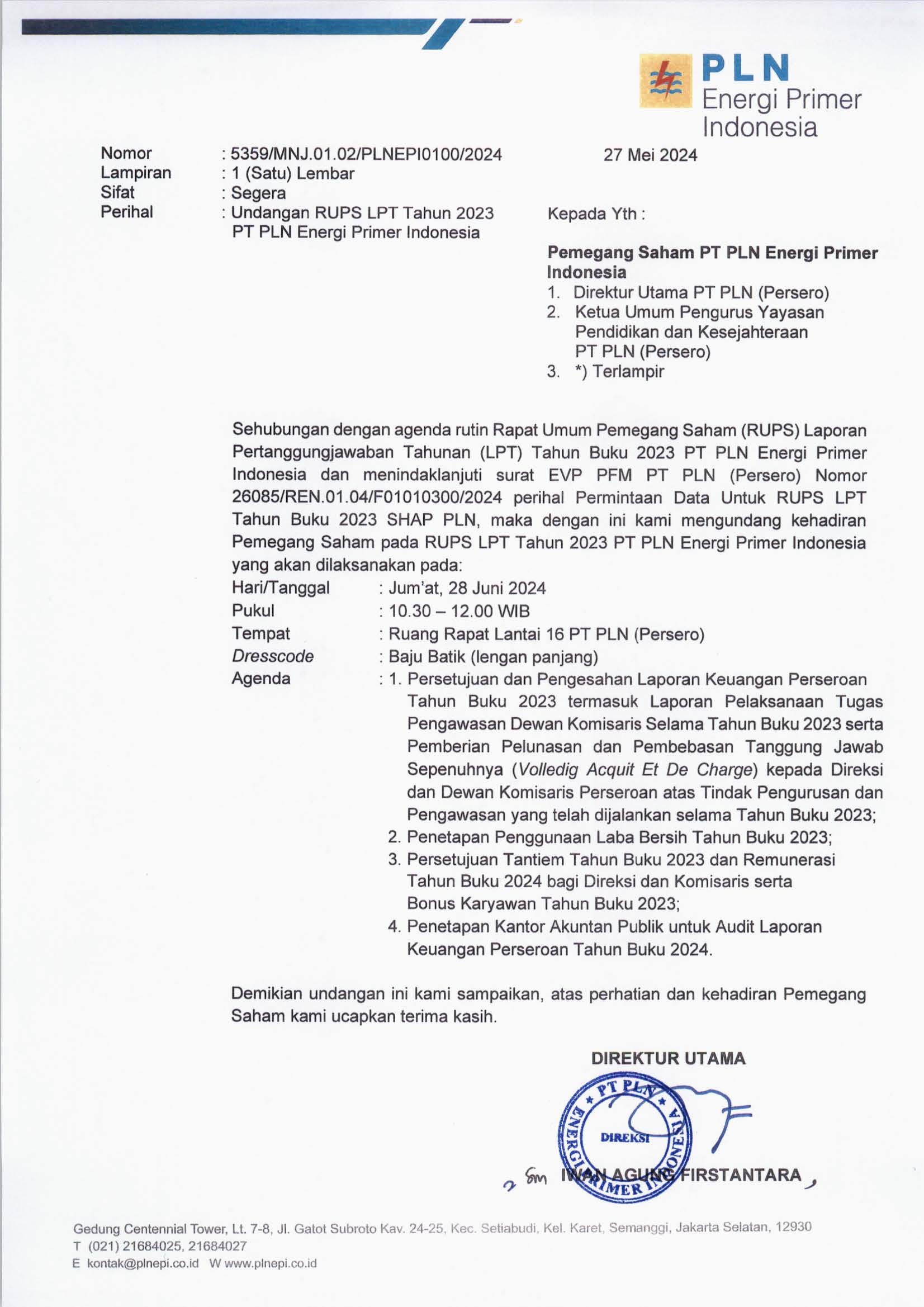 PLN Energi Primer Indonesia - Rencana Pelaksanaan RUPS